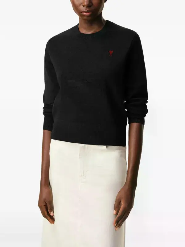 AMI Paris De Coeur Wool Crew-neck Sweater - Black
