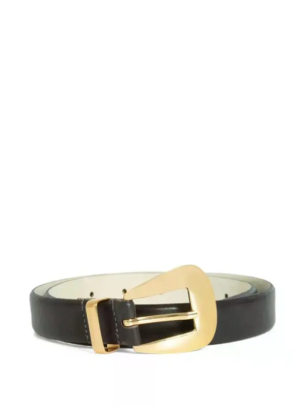 Isolda Rounded-buckle Leather Belt - Black