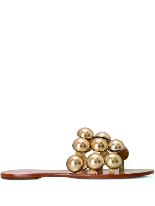 Farm Rio Beads-embellished Leather Sandals - Gold