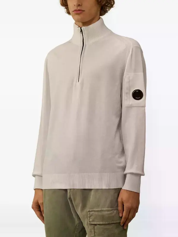 C.P. COMPANY Half-zip High Neck Sweater With Lens Pocket - White
