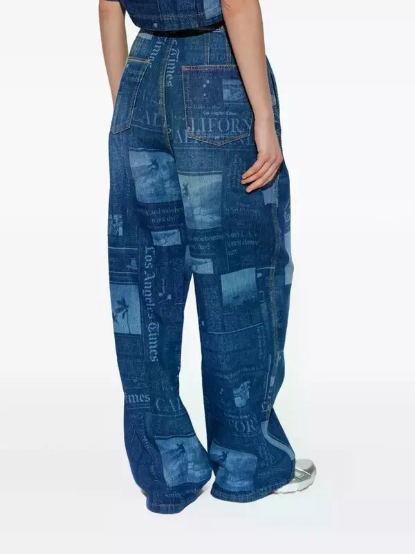 Palm Angels Newspaper Print Cotton Jeans - Blue