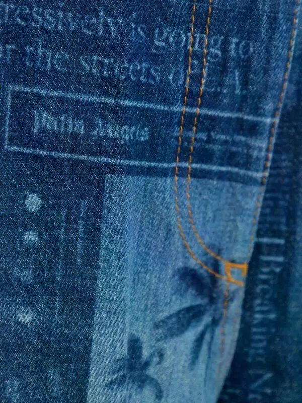 Palm Angels Newspaper Print Cotton Jeans - Blue