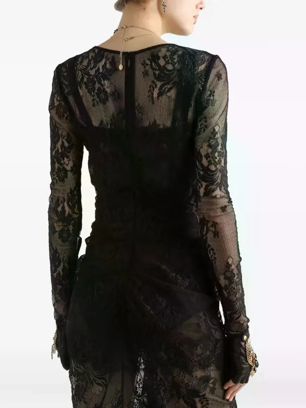 dolce gabbana long sleeve lace dress Floral Lace Long-Sleeve Midi Dress