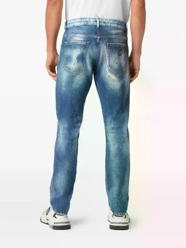 Philipp Plein Studded Distressed Jeans - Blue