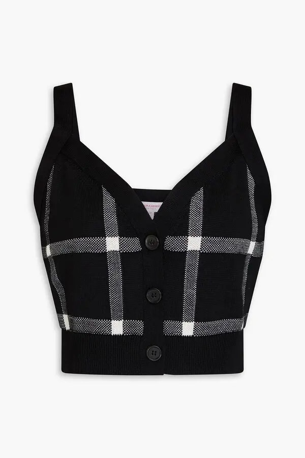 Carolina Herrera Cropped Checked Wool-blend Top