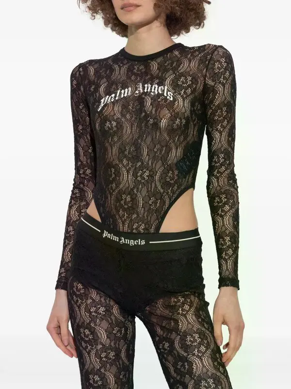 Palm Angels Lace Logo Bodysuit - Black