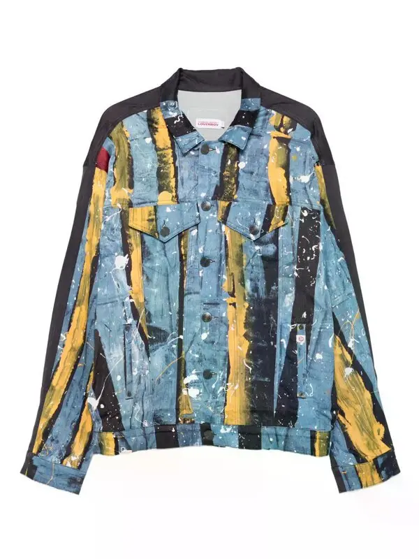 CHARLES JEFFREY Painted-stripe Denim Jacket - Blue