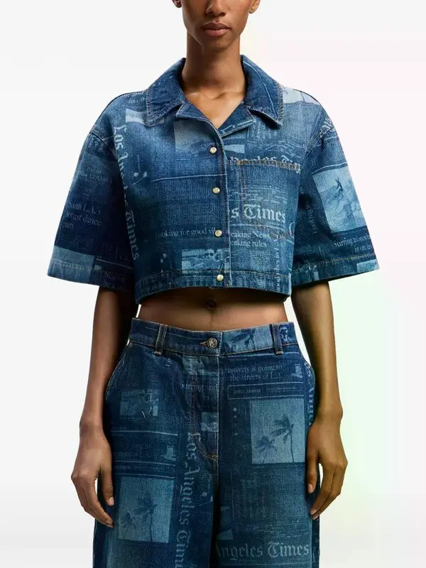 Palm Angels Newspaper-print Cropped Top - Blue