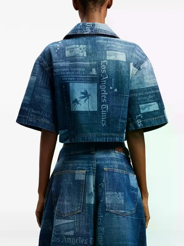 Palm Angels Newspaper-print Cropped Top - Blue