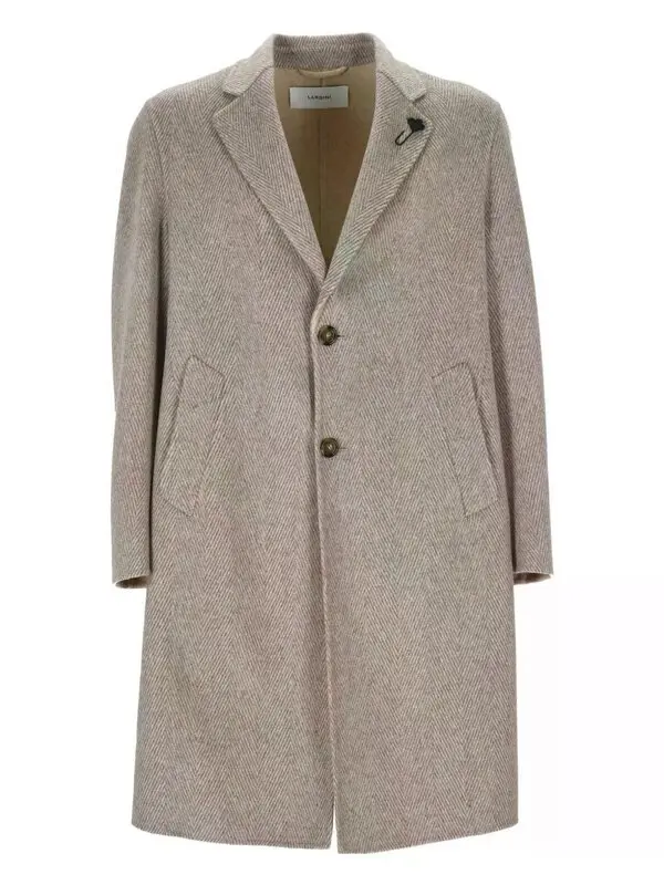 LARDINI Herringbone Three-button Coat - Brown