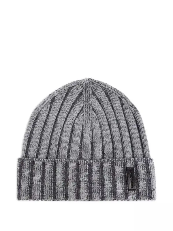 Emporio Armani Ribbed Wool Beanie - Grey