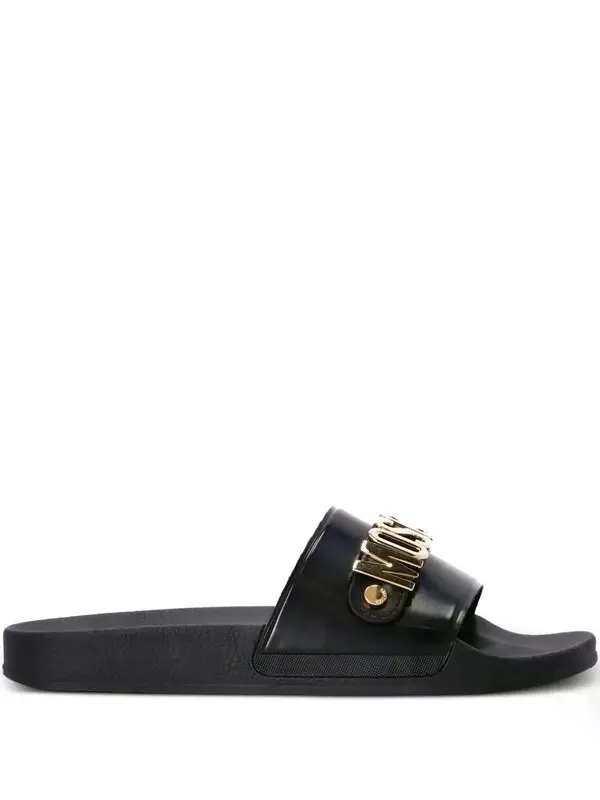 Moschino Logo-plaque Slides - Black