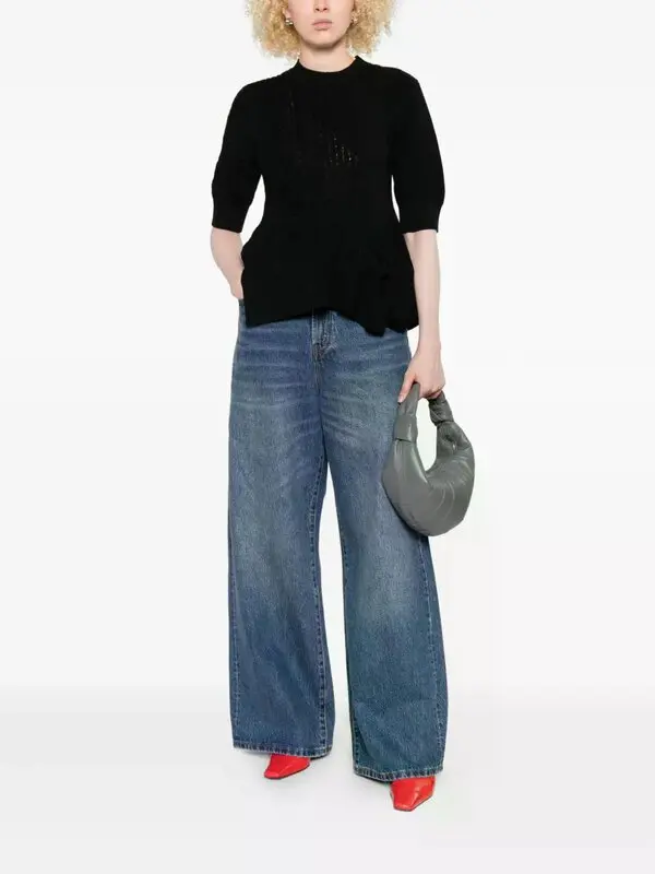 Sacai Cable-knit Flared Top - Black