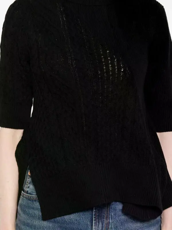 Sacai Cable-knit Flared Top - Black