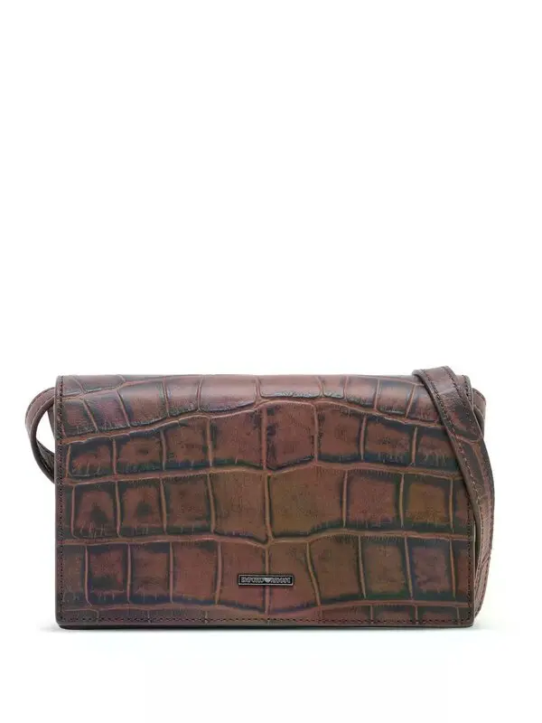 Emporio Armani Crocodile-embossed Leather Shoulder Bag - Brown
