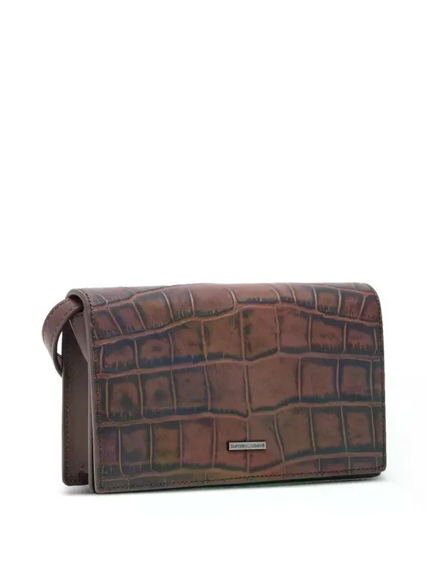 Emporio Armani Crocodile-embossed Leather Shoulder Bag - Brown