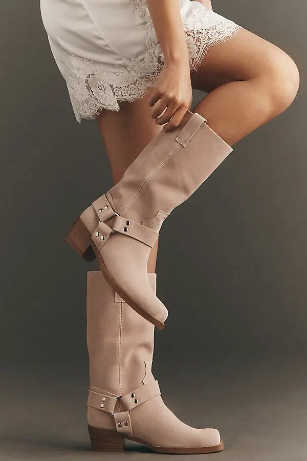 SILENT D Hervee Moto Boots - Light Pink Suede