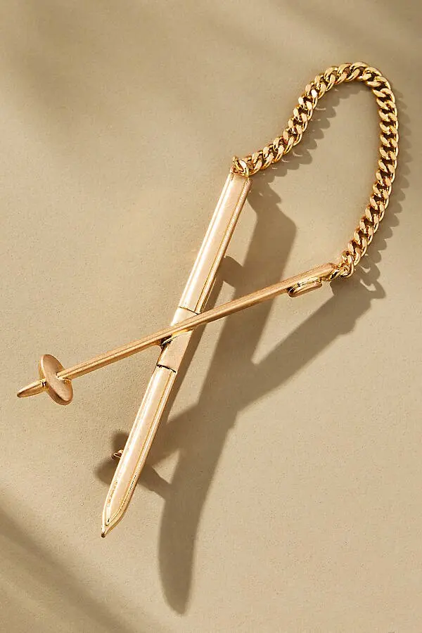 Anthropologie Sports Icon Brooch - Gold Skis