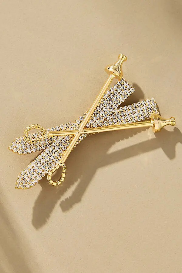 Anthropologie Sports Icon Brooch - Rhinestone Skis