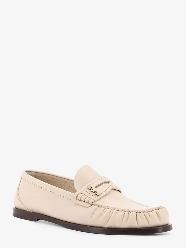 Saint Laurent Laurent 05 Moc Leather Loafers In White