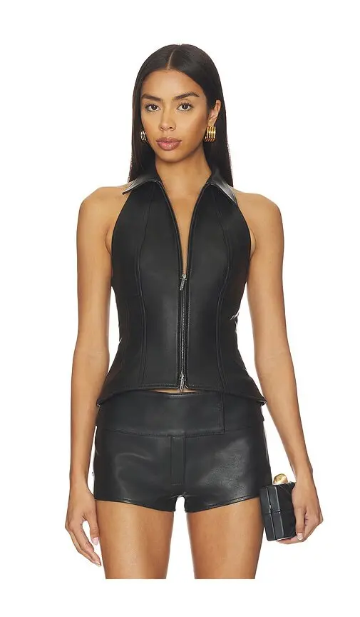 Cult Gaia Jill Leather Halter Top