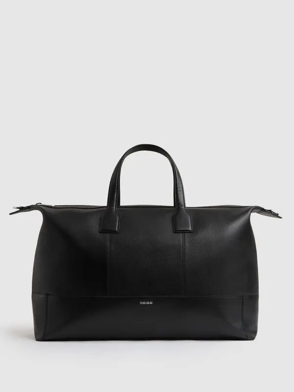 REISS Casey Micro-grain Leather Holdall - Black