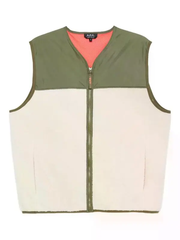 A.p.c. Fleece-paneled Zip-up Vest - Neutrals