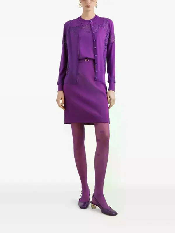 Dolce & Gabbana Wool Cardigan With Lace Inlay - Purple