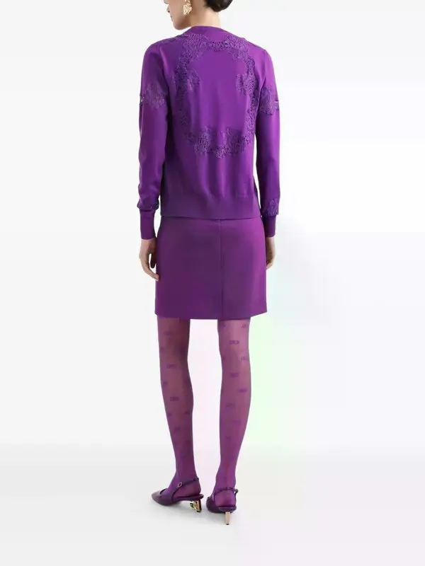 Dolce & Gabbana Wool Cardigan With Lace Inlay - Purple