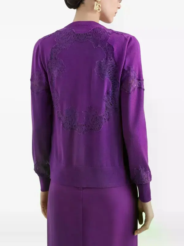 Dolce & Gabbana Wool Cardigan With Lace Inlay - Purple