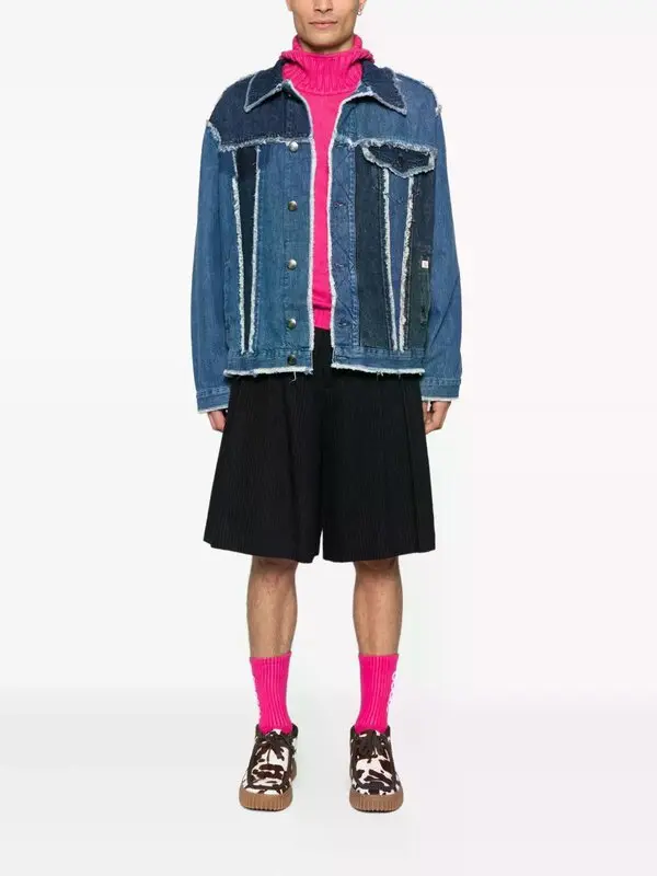 CHARLES JEFFREY Frayed Patchwork Denim Jacket