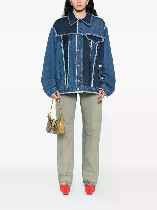 CHARLES JEFFREY Frayed Patchwork Denim Jacket