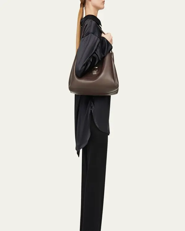 FERRAGAMO Medium Leather Tote Bag - Concrete