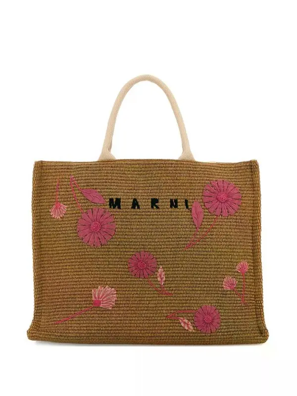 Marni Raffia Flower Tote - Brown