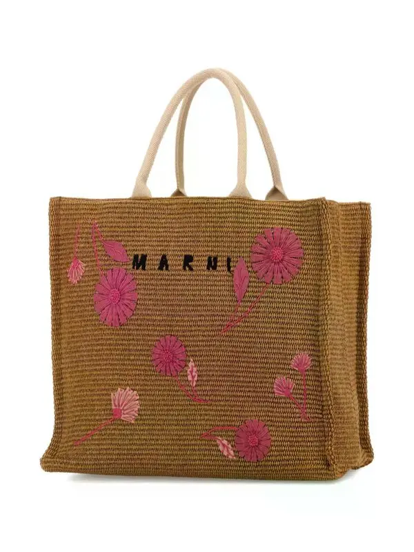 Marni Raffia Flower Tote - Brown