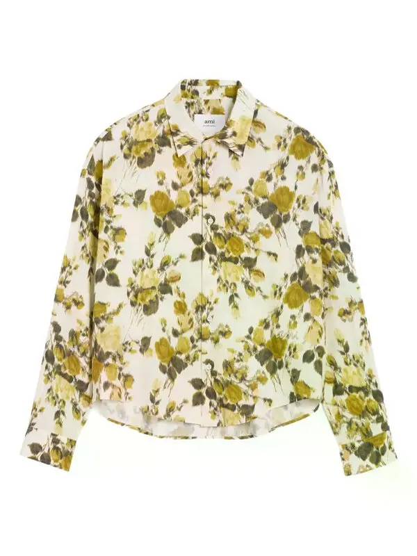 Ami Flower-Print Boxy Shirt In Neutrals - 64% Off | Editorialist