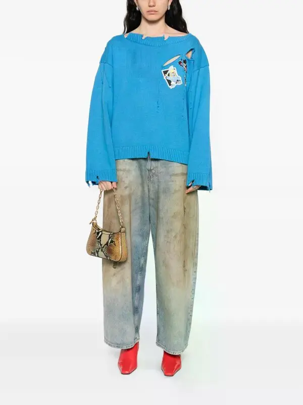 CHARLES JEFFREY Patch-detail Distressed Sweater