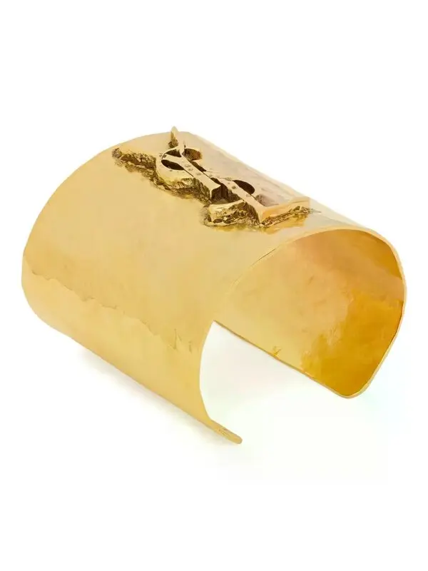 Saint Laurent Cassandre Logo Hammered Cuff - Metallic