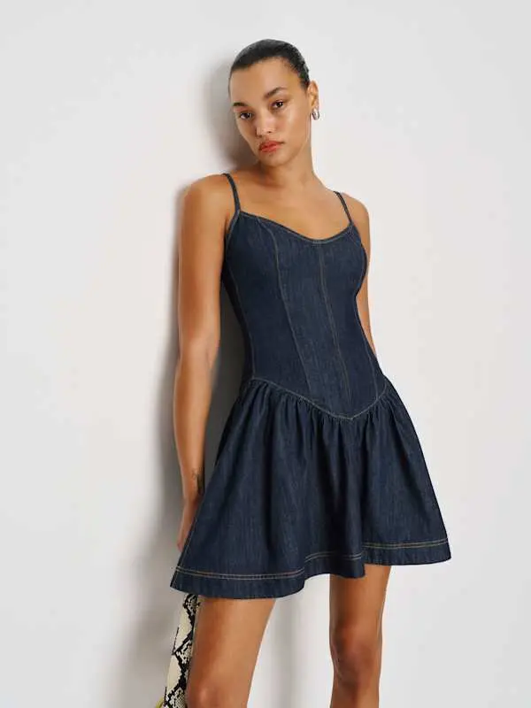 REFORMATION Lottie Denim Mini Dress - Liffey