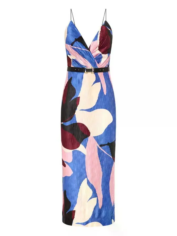 Rebecca Vallance Mika Pleated Floral-print Midi Dress - Blue
