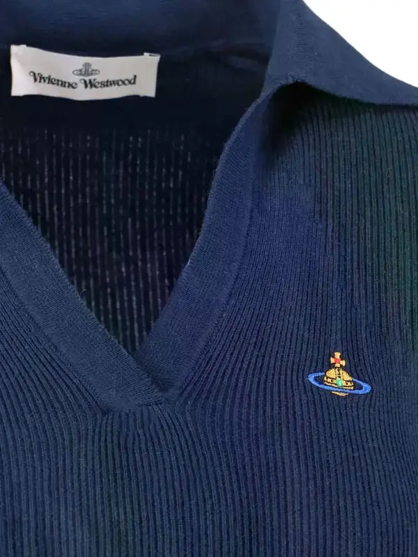 Vivienne Westwood Orb-Embellished Ribbed Sweater - Blue - 30% Off