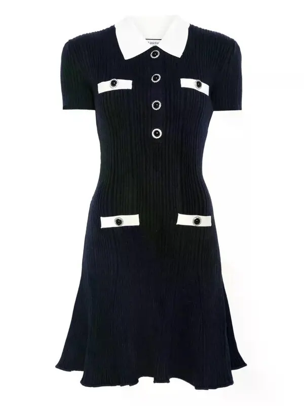 SELF-PORTRAIT Collared Mini Dress With Button Detail - Blue