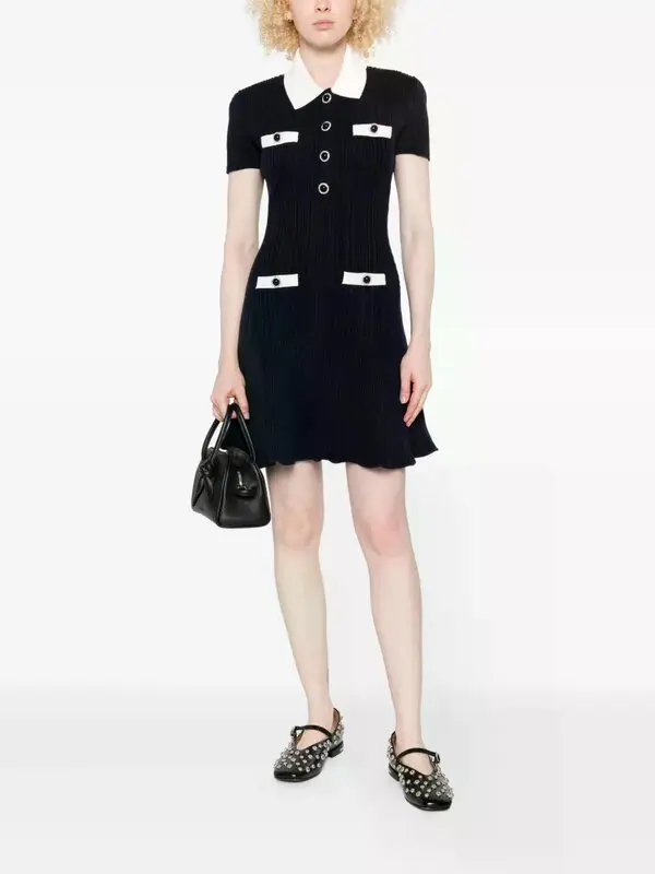 SELF-PORTRAIT Collared Mini Dress With Button Detail - Blue