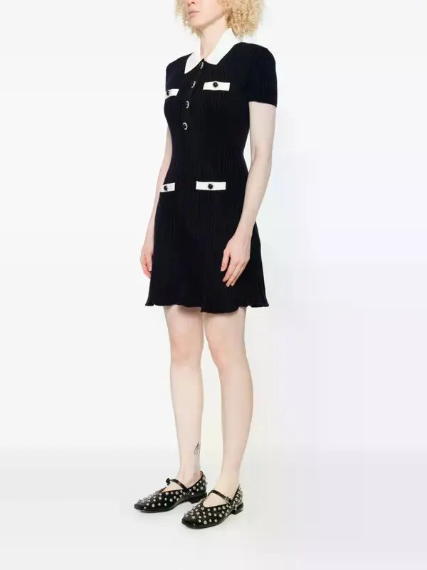 SELF-PORTRAIT Collared Mini Dress With Button Detail - Blue