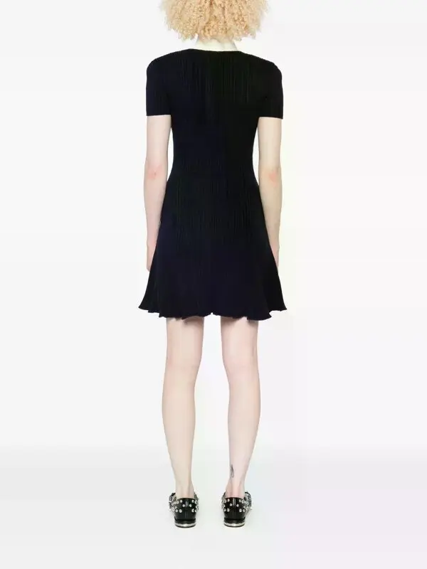 SELF-PORTRAIT Collared Mini Dress With Button Detail - Blue