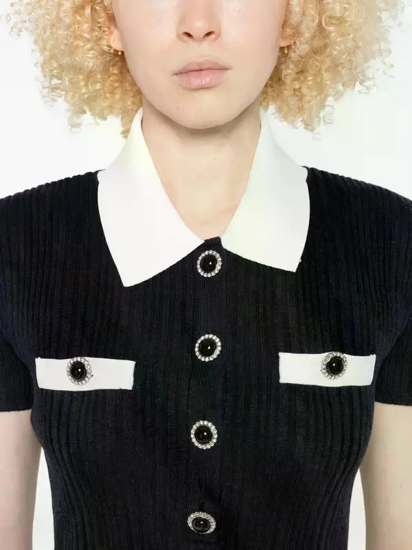 SELF-PORTRAIT Collared Mini Dress With Button Detail - Blue