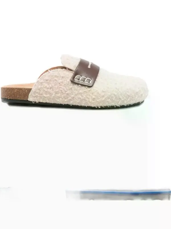 JW Anderson Shearling Mules With Leather Detail - Neutrals