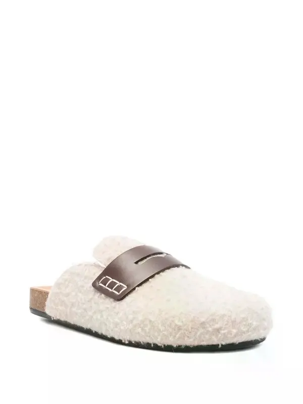 JW Anderson Shearling Mules With Leather Detail - Neutrals