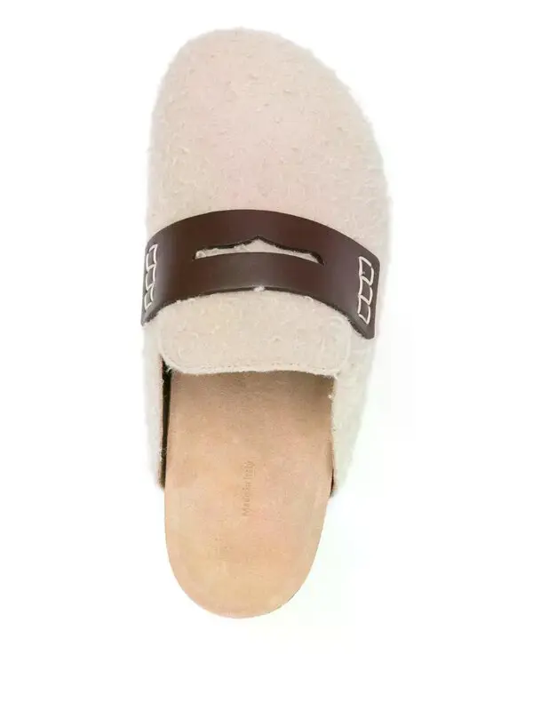 JW Anderson Shearling Mules With Leather Detail - Neutrals