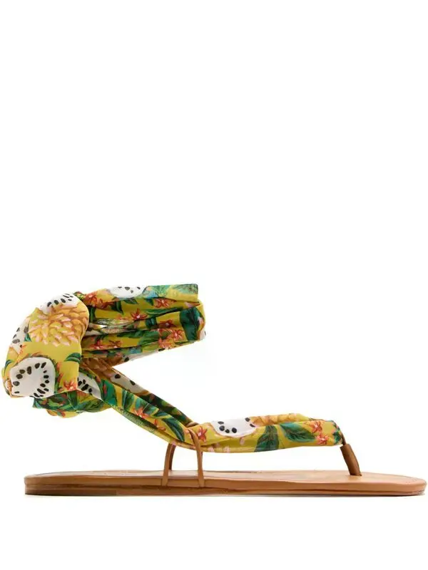 Farm Rio Biriba Floral-print Scarf Strap Sandals - Brown